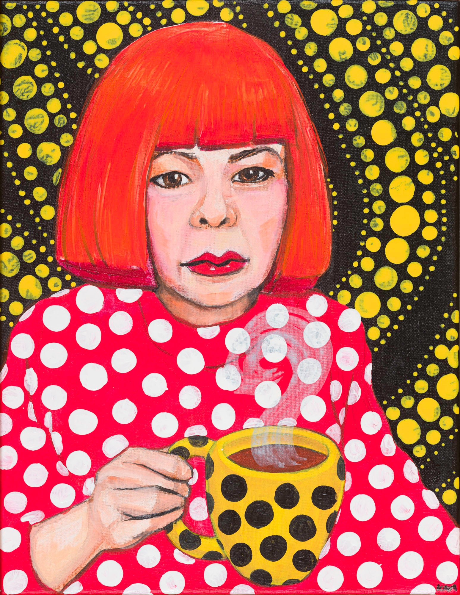 Yayoi Kusama Drinking Coffee | Kitty Mitchell Studio LLC